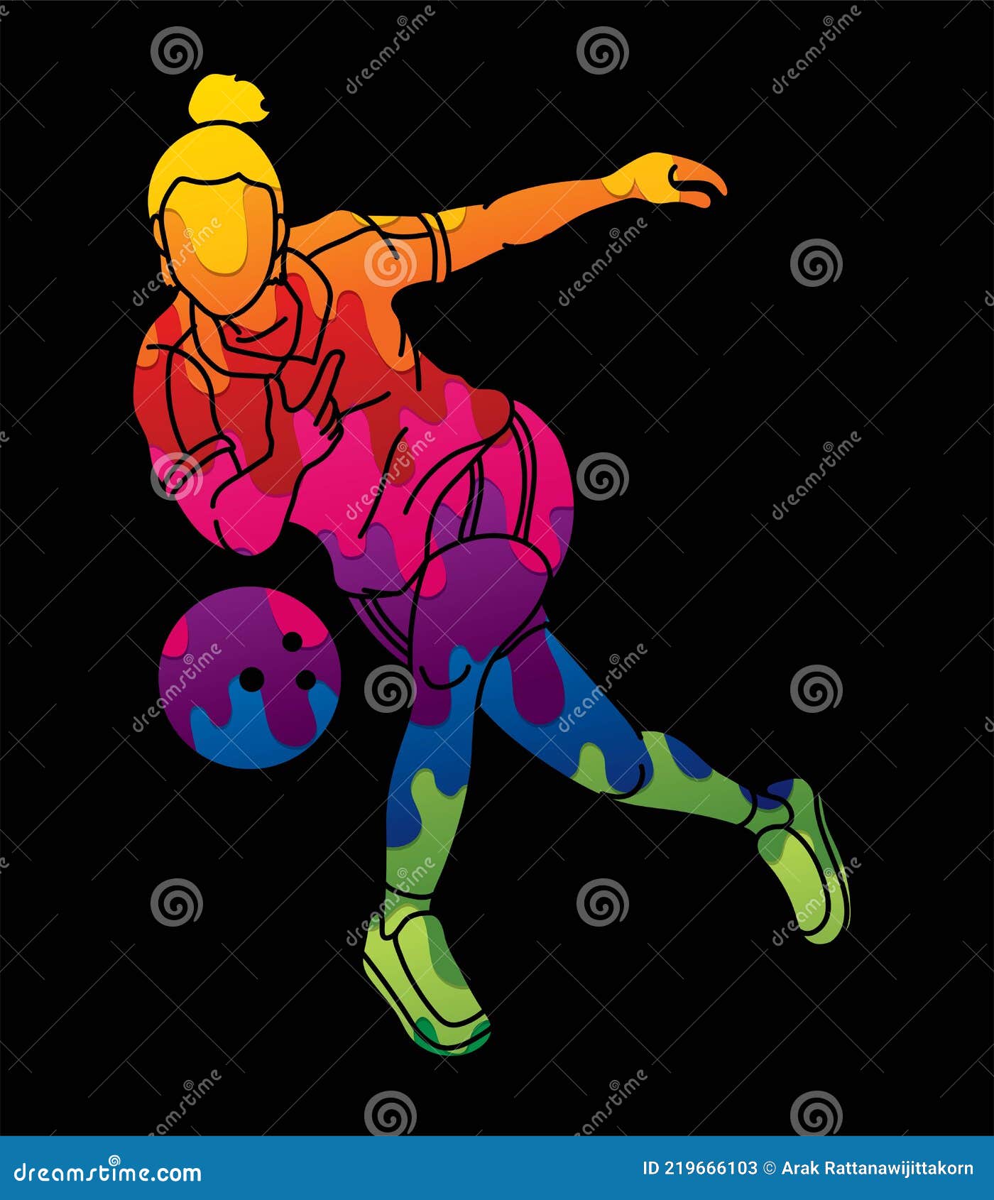 Bowler Bowling Sport Female Player Action Cartoon Graphic Vector Stock ...