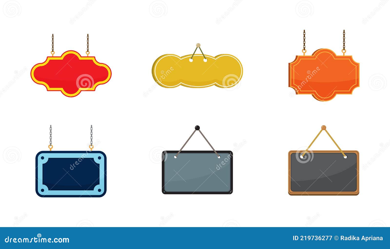 Hanging Board Sign Set Collection with Six Different Shapes Stock ...