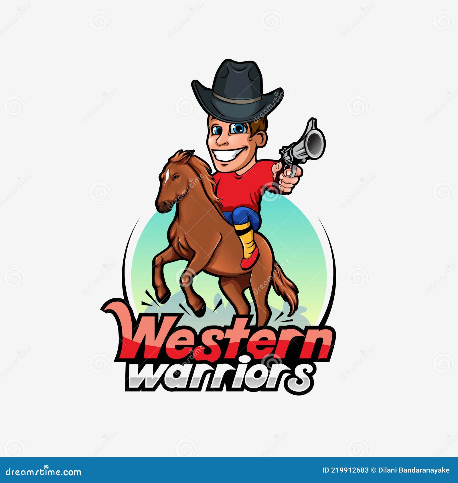 Western Man with Gun on a Horse. Mascot Logo Stock Vector ...
