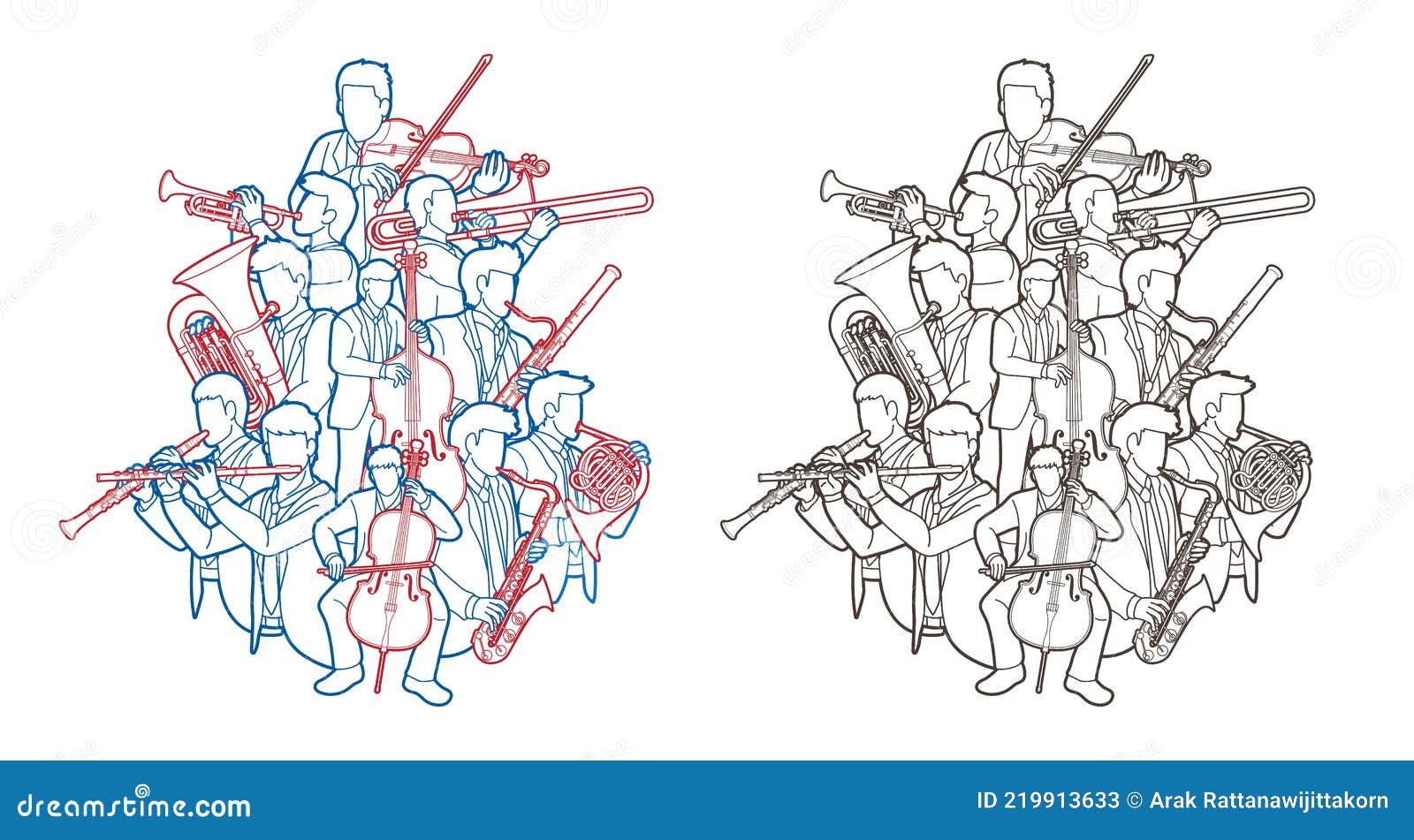 Group of Musician Orchestra Instrument Cartoon Graphic Vector Stock ...