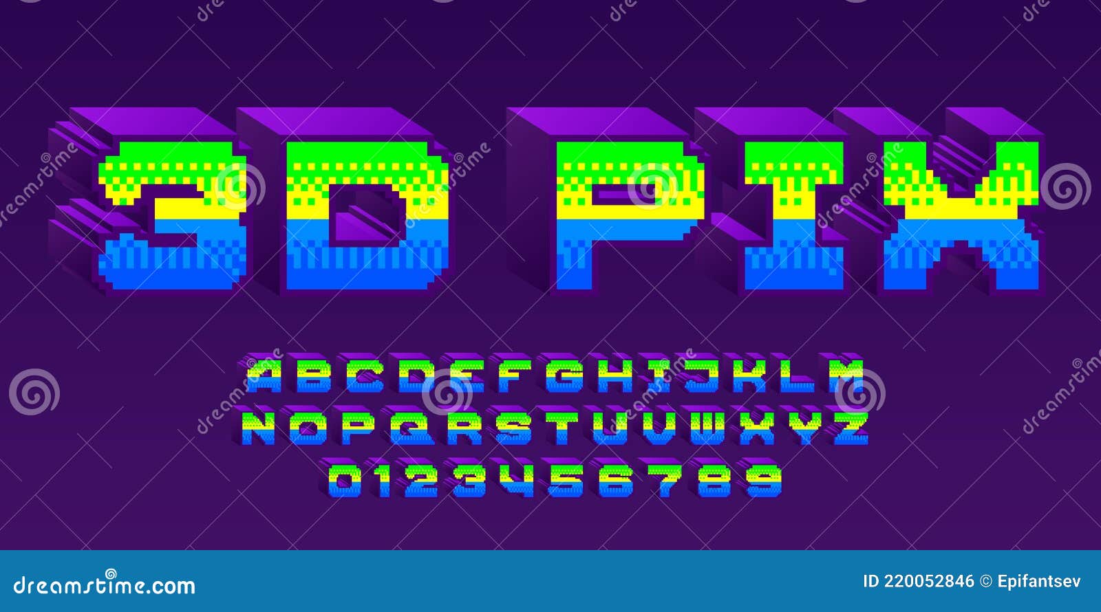 3D Pix Alphabet Font. Pixel Letters, Numbers and Punctuations Stock ...