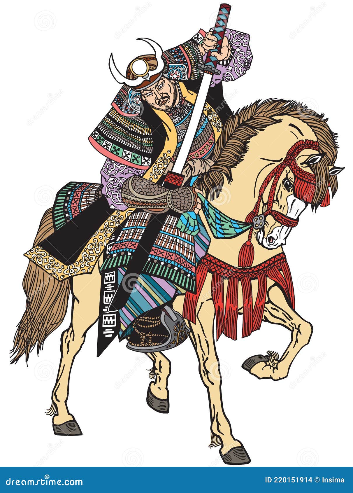 A Japanese Samurai Rider Sitting on Horse. Isolated Vector Stock Vector ...