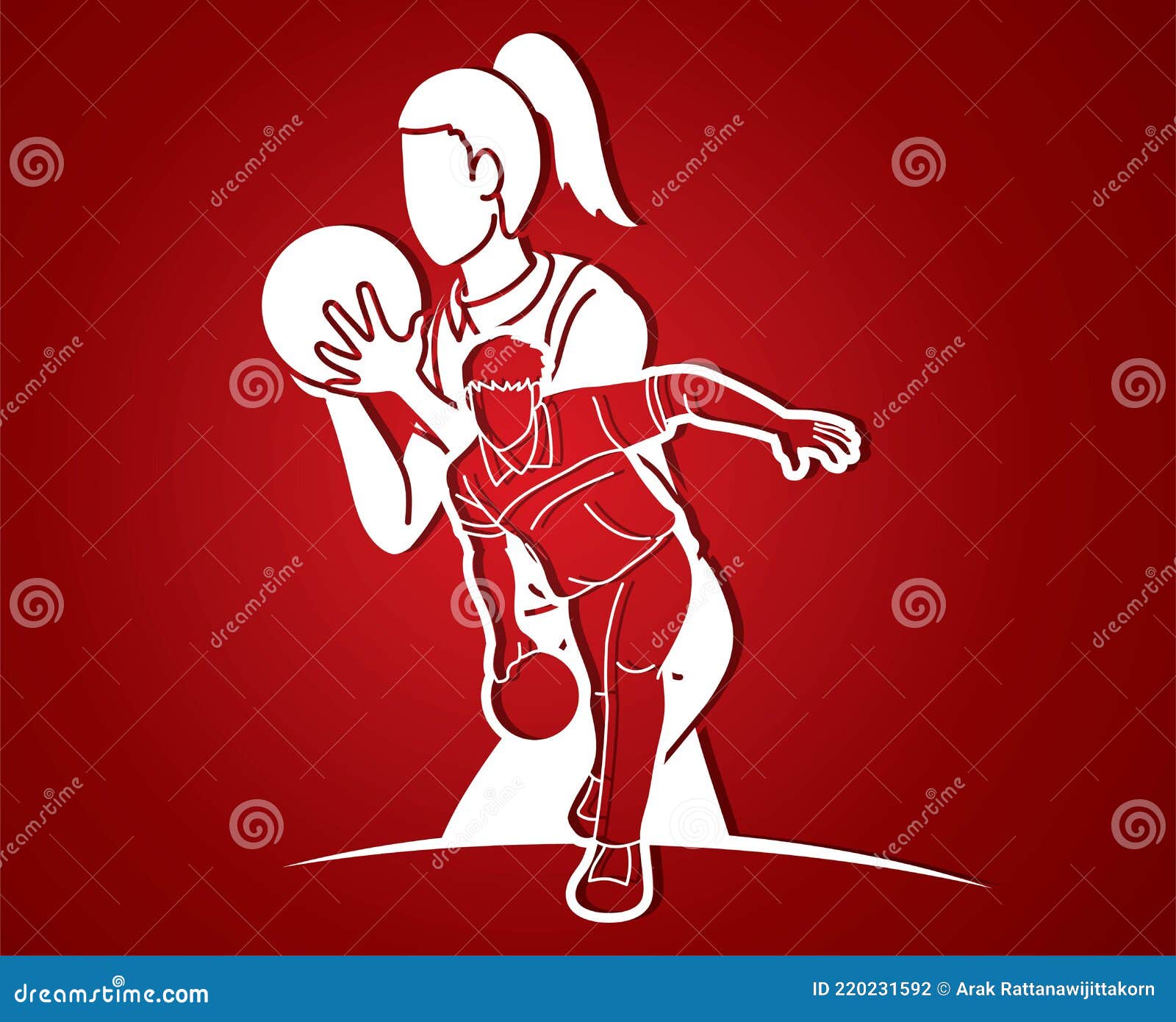 Bowling Sport Players Bowler Male and Female Action Cartoon Graphic ...