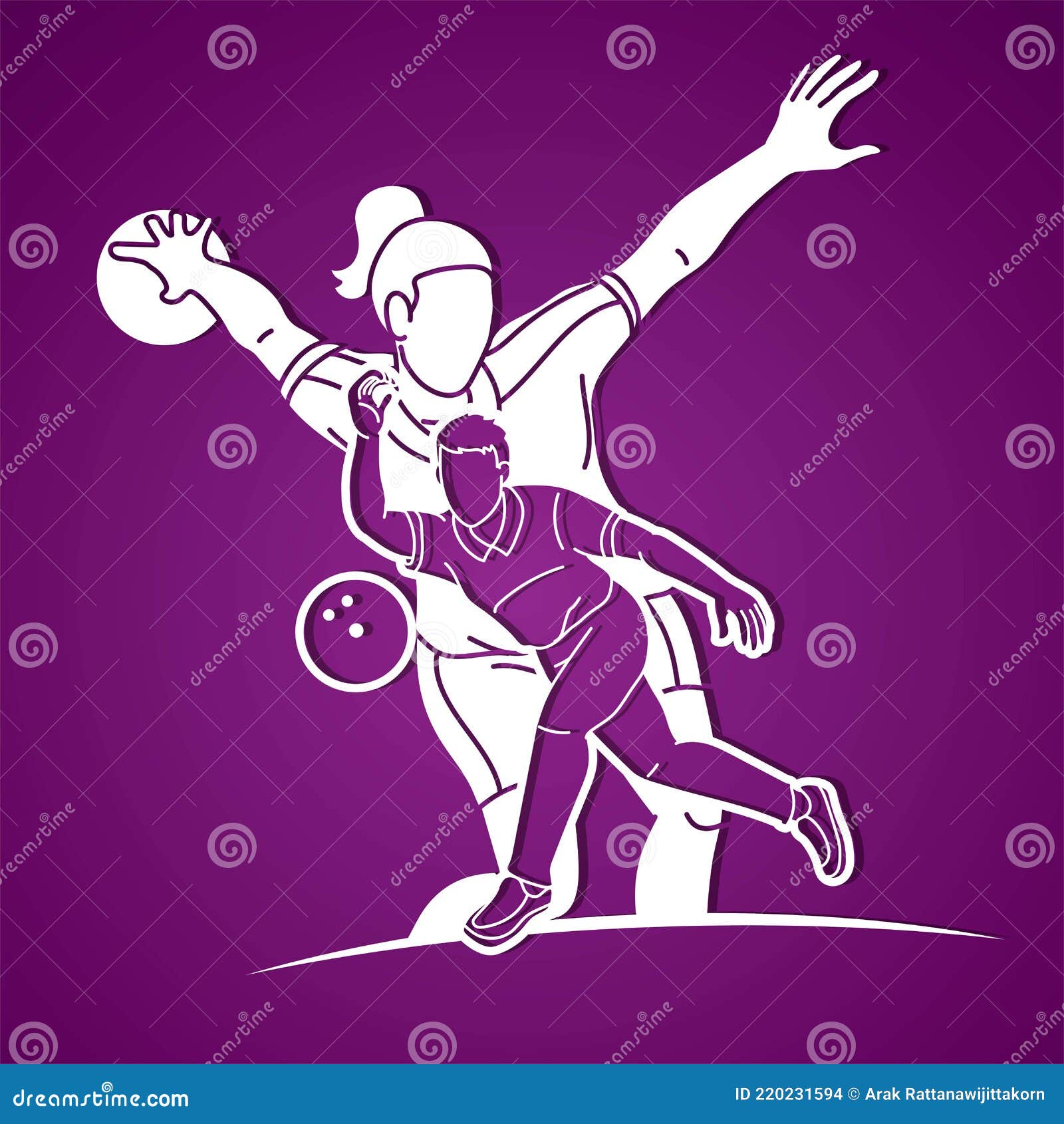 Bowling Sport Players Bowler Male and Female Action Cartoon Graphic ...