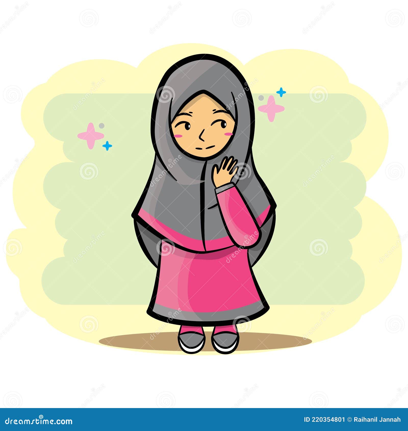 Muslimah Cute Cartoon Kids Characters Stock Vector - Illustration of ...