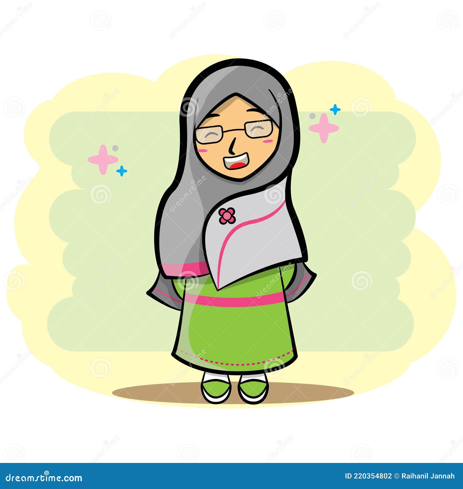 Muslimah Cute Cartoon Kids Characters Stock Vector - Illustration of ...