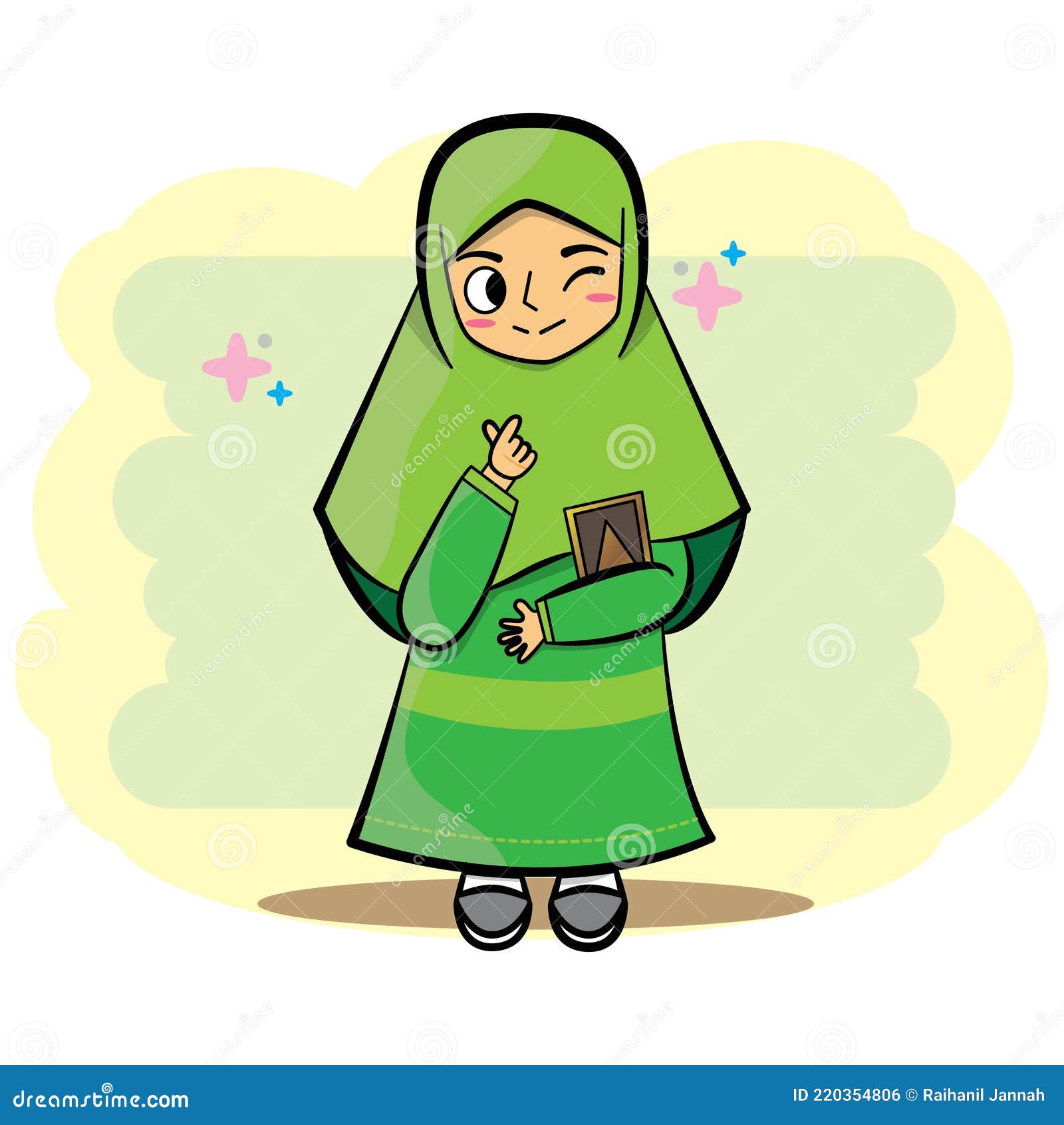 Muslimah Cute Cartoon Kids Characters Stock Vector - Illustration of ...