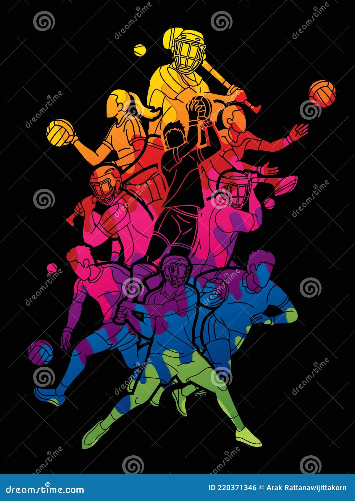 Gaelic Football and Hurling Sport Players Action Cartoon Graphic Vector ...