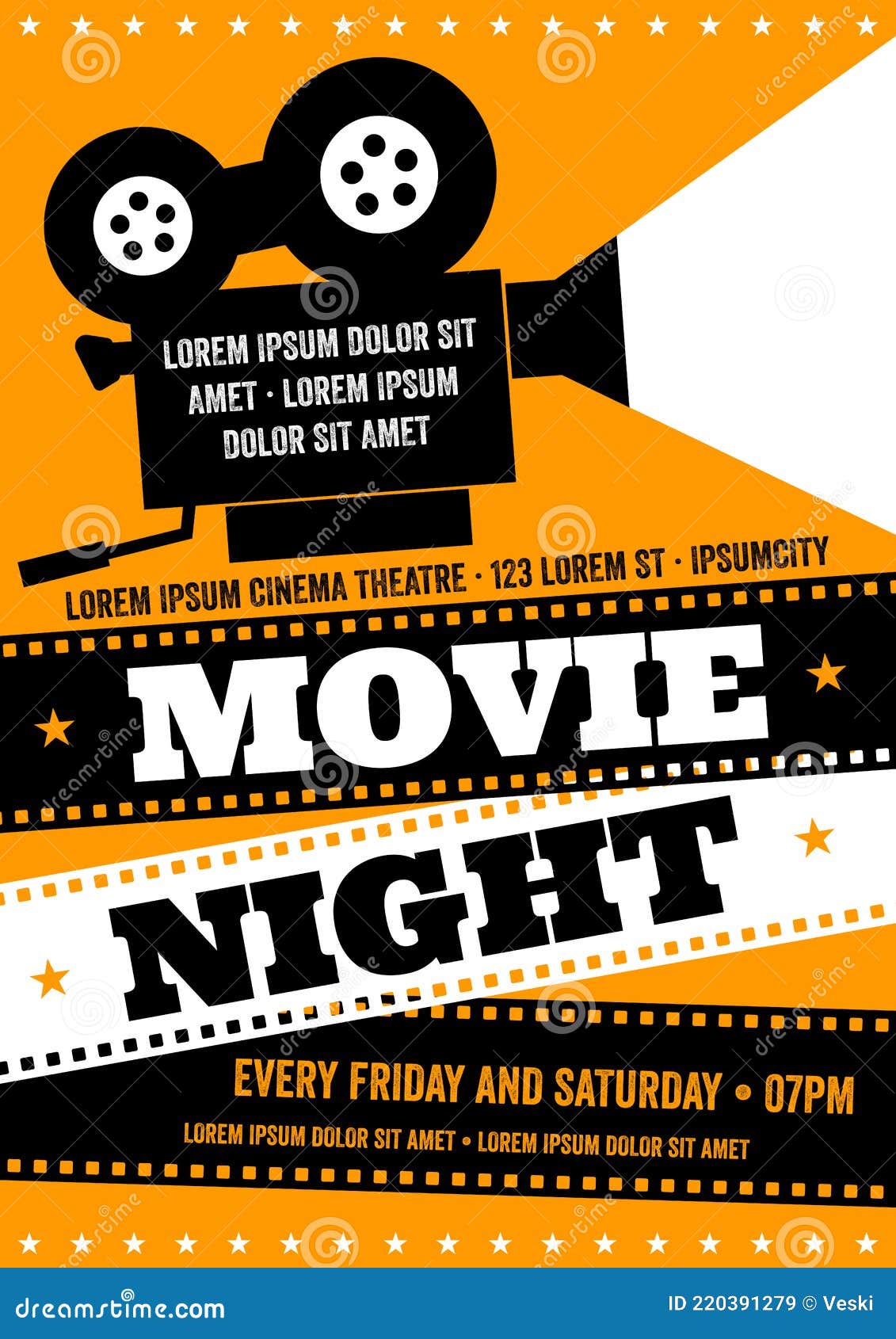MOVIE NIGHT / PARTY VECTOR POSTER Stock Vector - Illustration of video ...