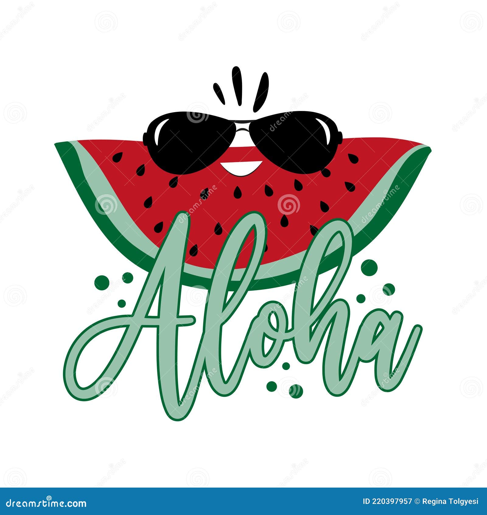 Aloha - Cute Smiley Watermelon Slice. Stock Vector - Illustration of ...