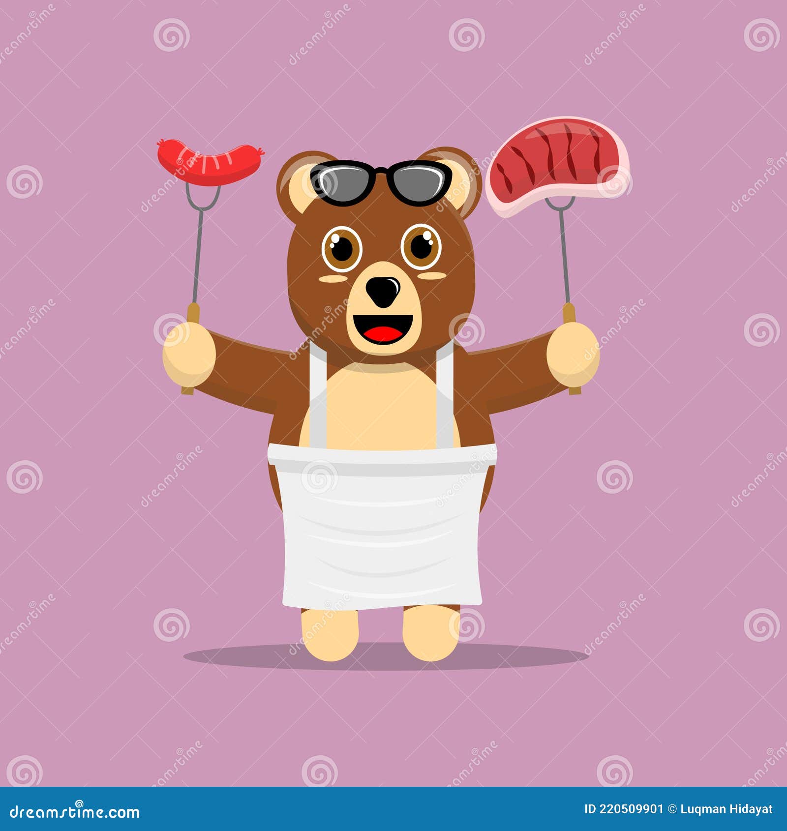 Cute Bear Chef Preparing To Grill Meat and Sausage Stock Vector ...