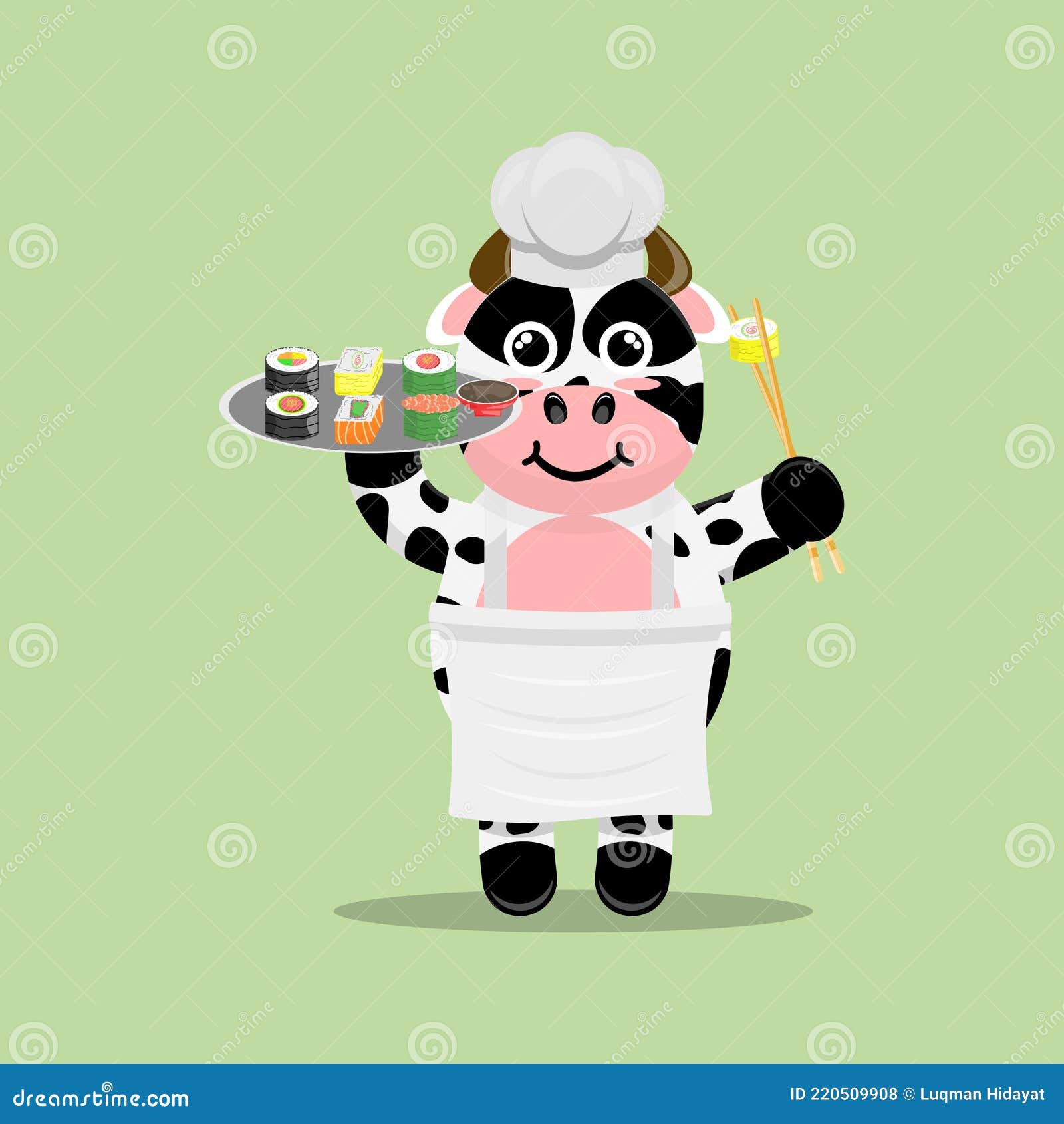 Cute Cow Making Various Kinds of Sushi Stock Vector - Illustration of ...