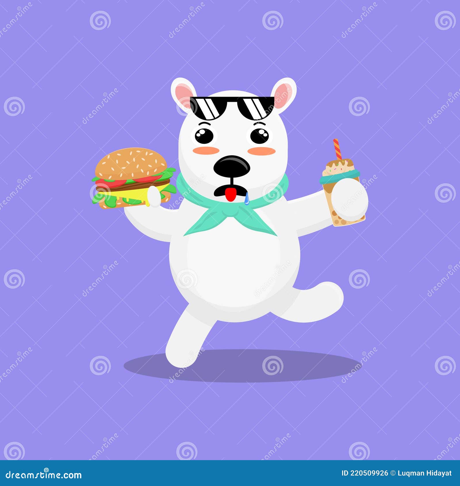 Cute Polar Bear Eating Burger and Drinking Bubble Milk Tea Stock Vector ...