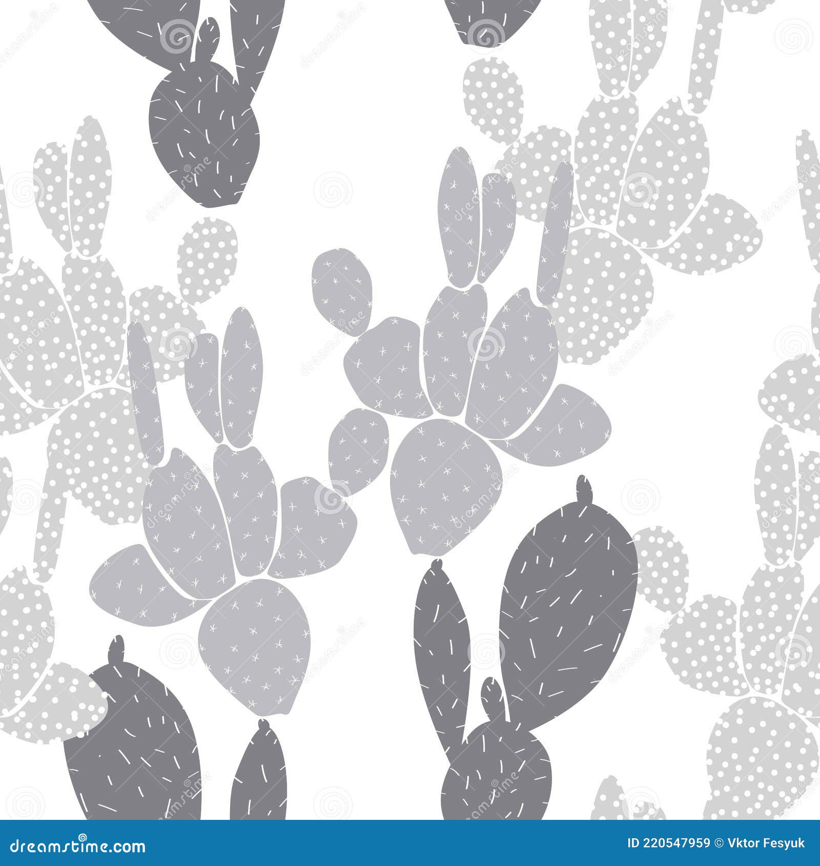 Cute Floral Pattern of Abstract Cacti. Seamless Grey Texture. Colored ...