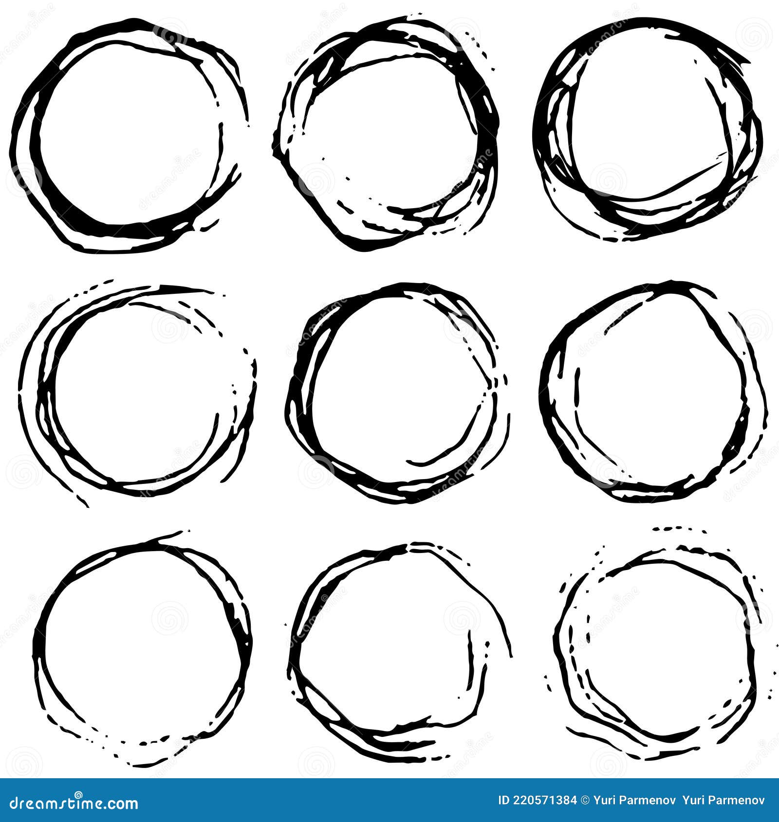Hand Drawn Scribble Grunge Circles. Doodle Sketch Round Frames. Broken ...