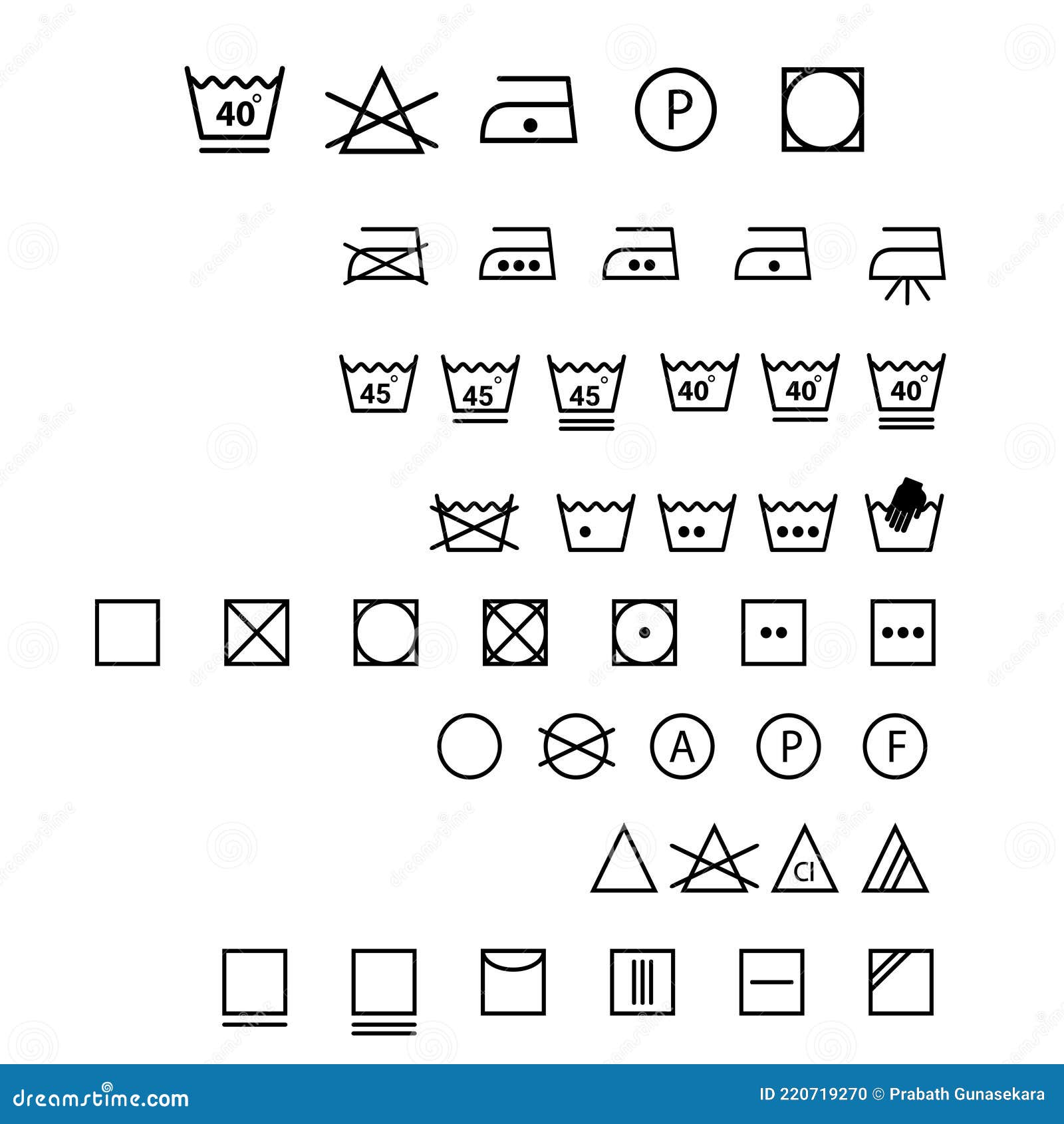 Washing Symbols. Standard Vector Pictograms For Labels. Laundry Tags ...