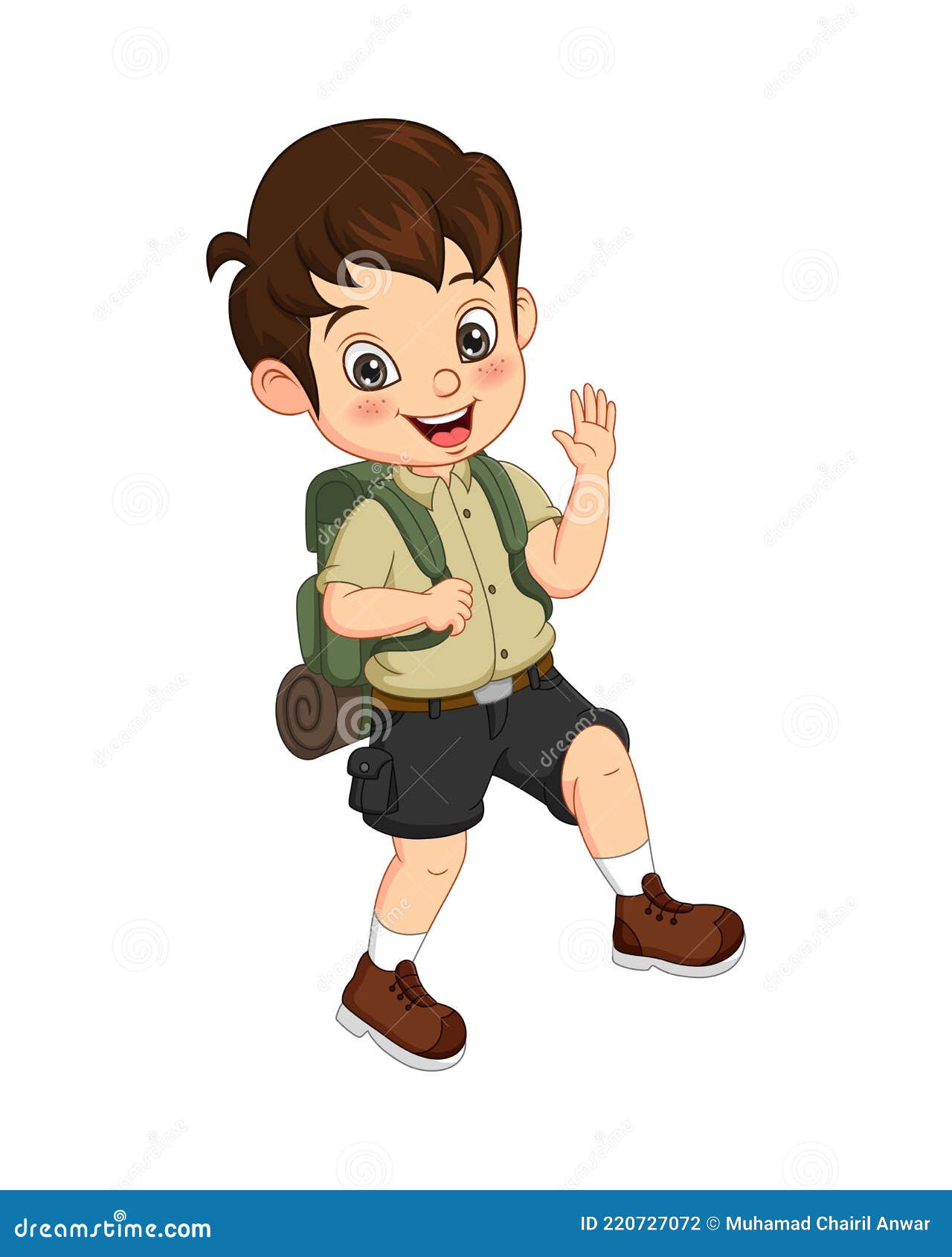 Cartoon Boy Explorer with Backpack Waving Hand Stock Vector ...