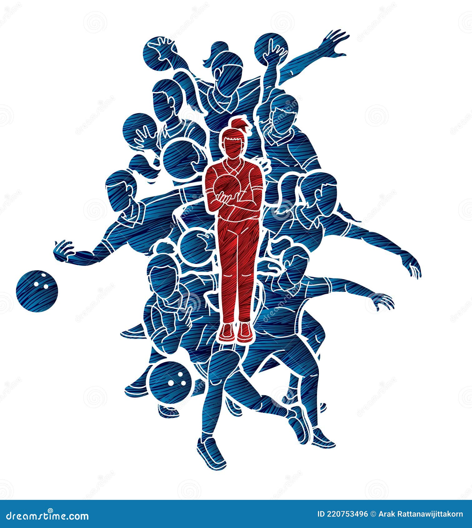 Group of Bowler Bowling Female Players Action Cartoon Graphic Vector ...