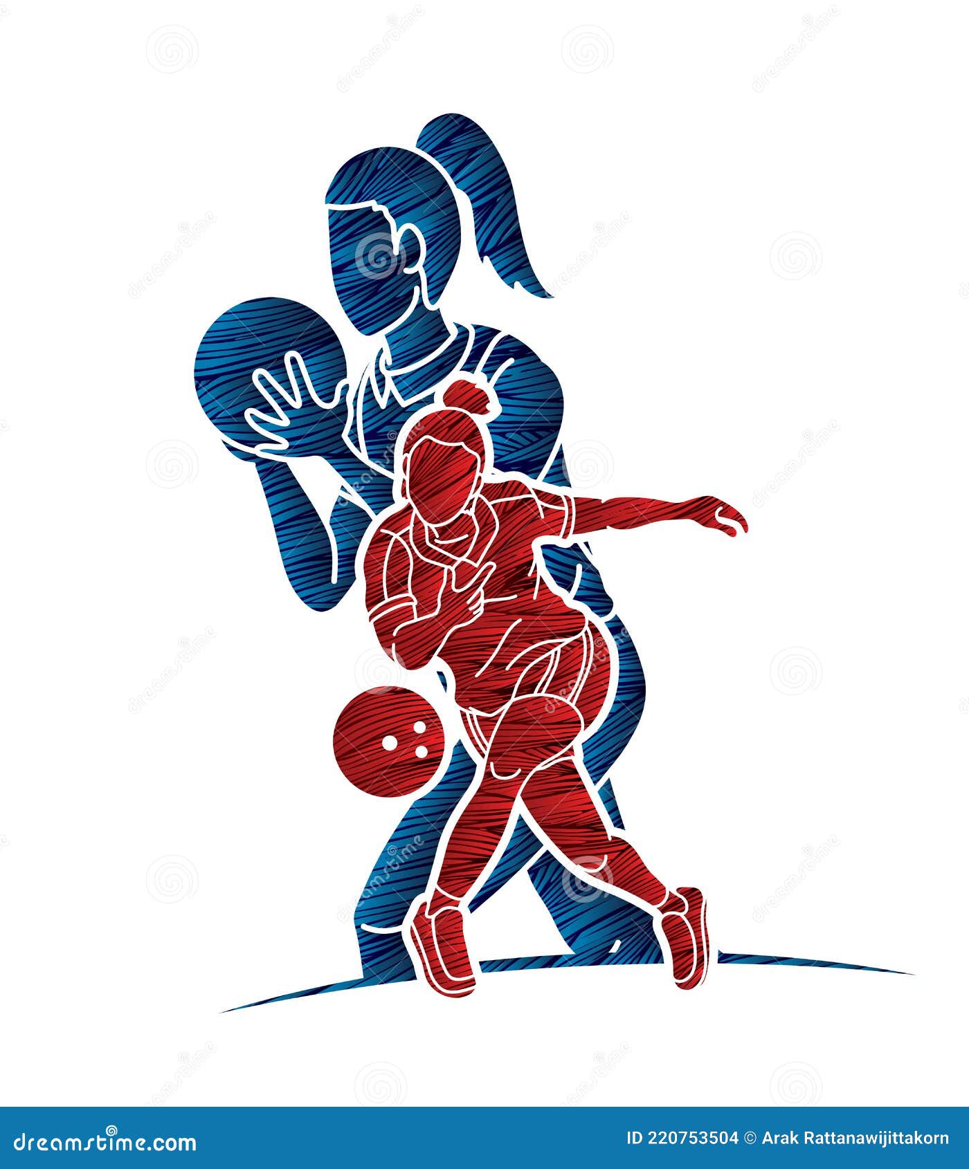 Group of Bowler Bowling Female Players Action Cartoon Graphic Vector ...