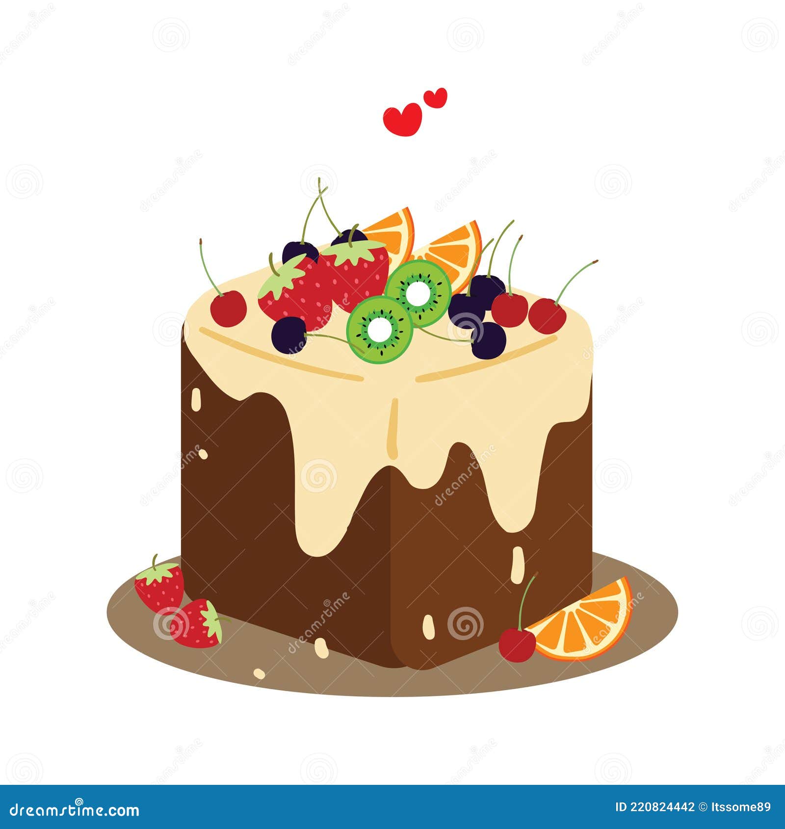 Cute Cartoon of Chocolate Pudding with Fruits. Simple Vector for Icon ...
