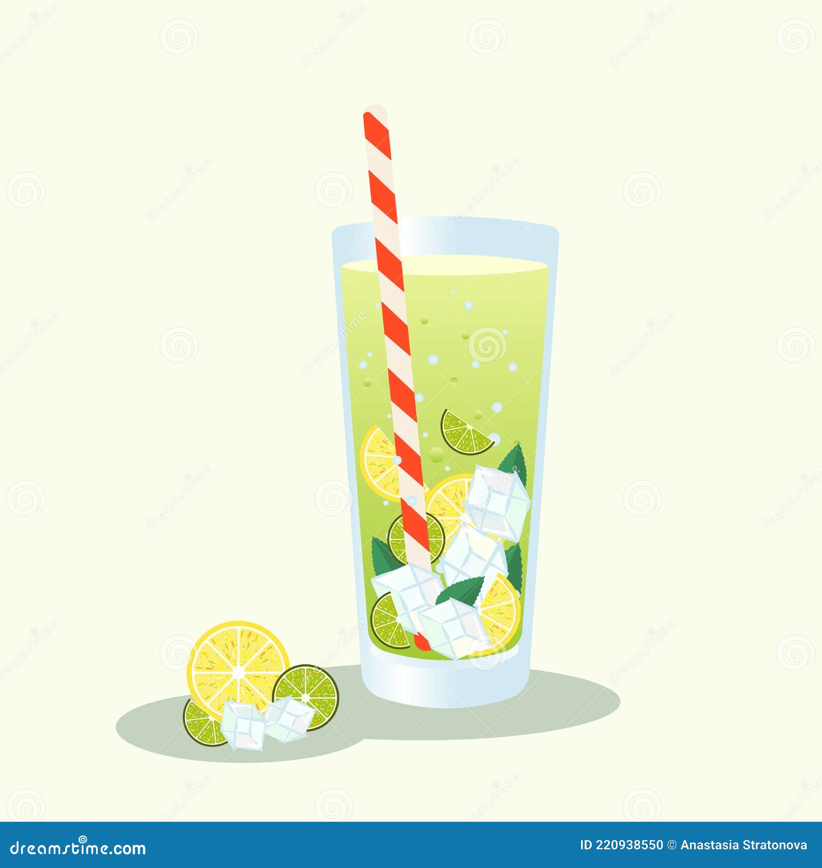 Lemonade with Ice Cubes Flat Illustration Stock Vector - Illustration ...