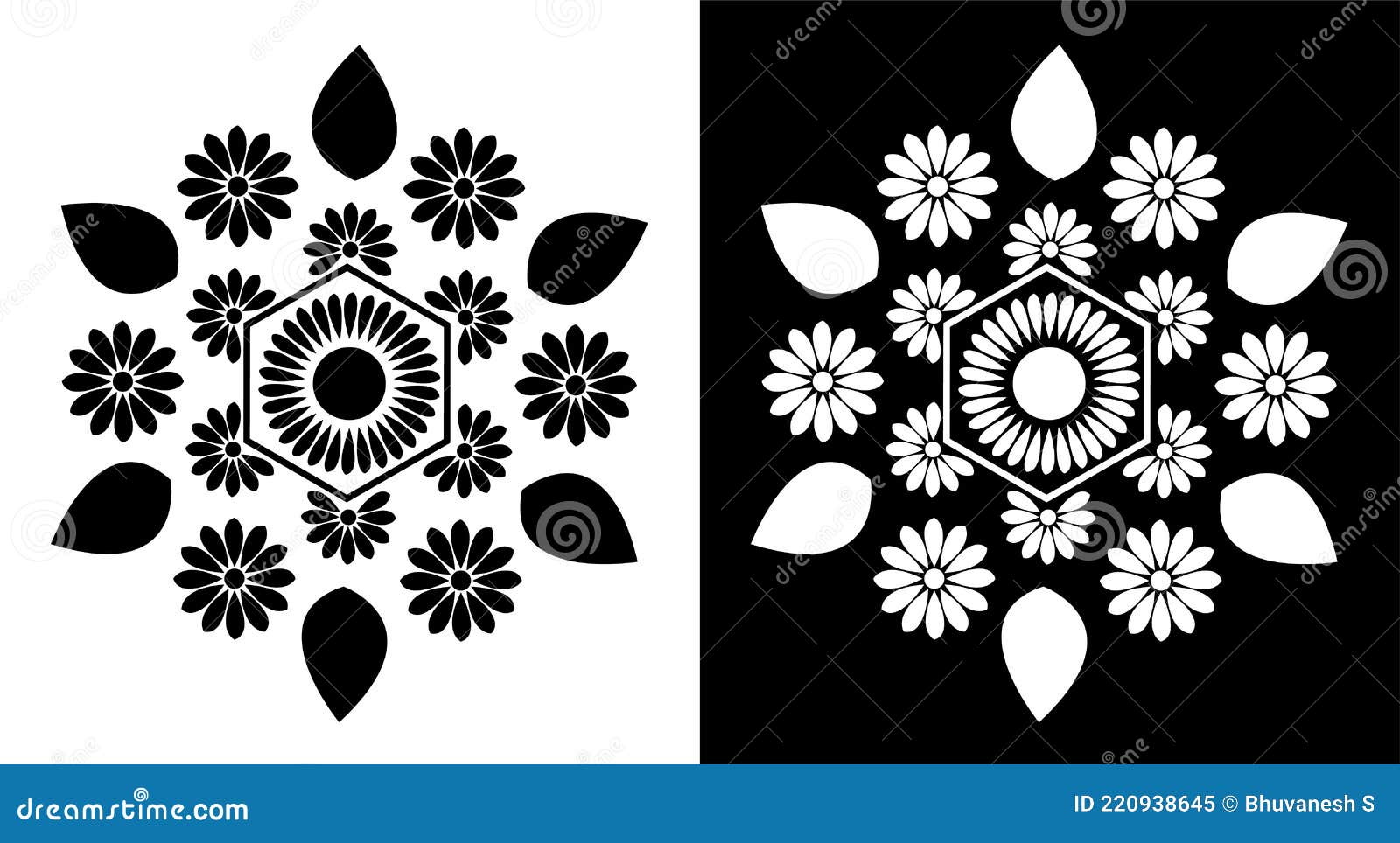 Indian Traditional Rangoli Mandala Design with Flower Petals and Leaves ...