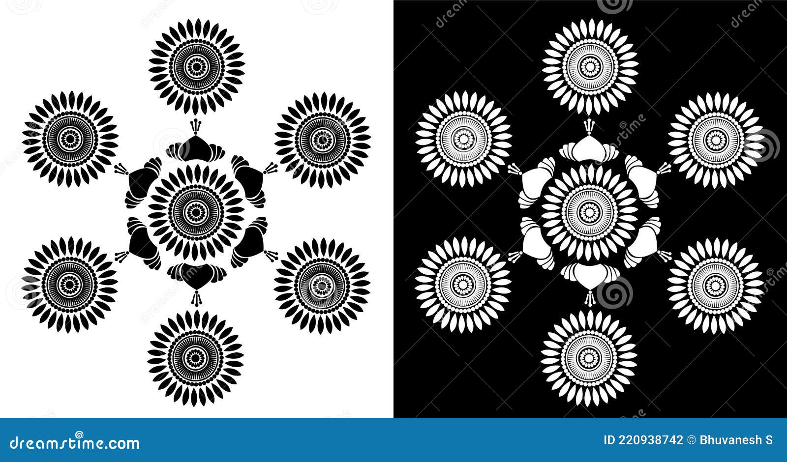 Indian Traditional Rangoli Mandala Design Concept of Flowers Petals and ...