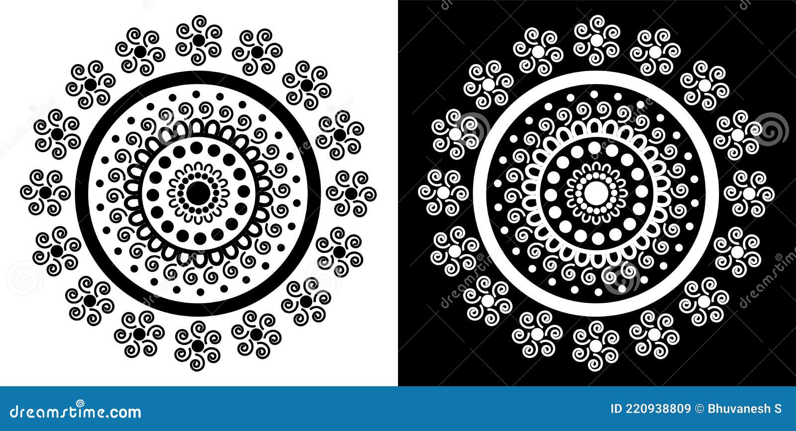 Indian Traditional Rangoli or Kolam Design with Spirals Stock Vector ...