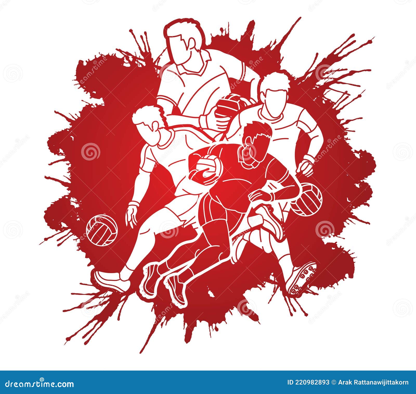 Group of Gaelic Football Male Players Sport Action Cartoon Graphic ...