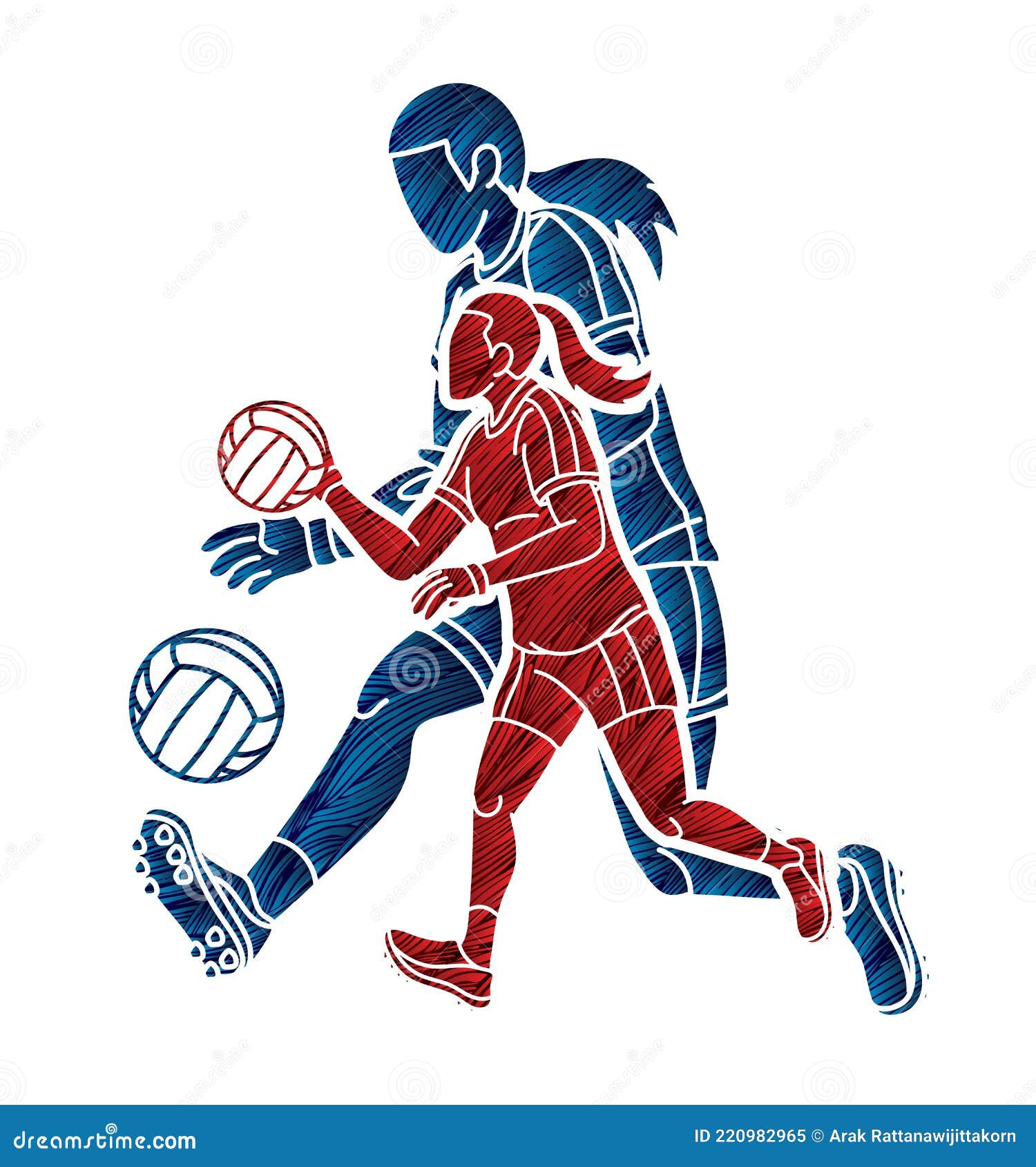 Group of Gaelic Football Female Players Sport Action Cartoon Graphic ...
