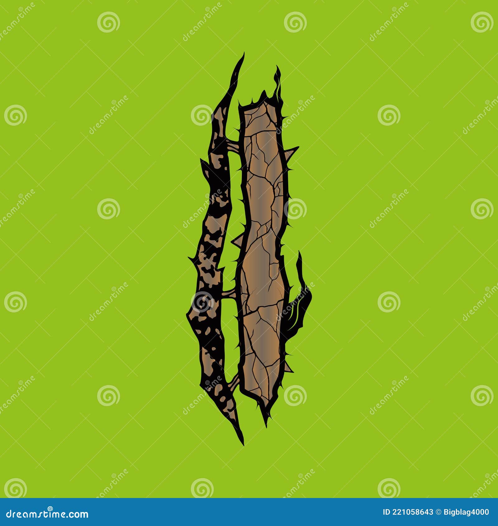 Cracked Letter With Spines On Green Background. Cartoon Vector ...
