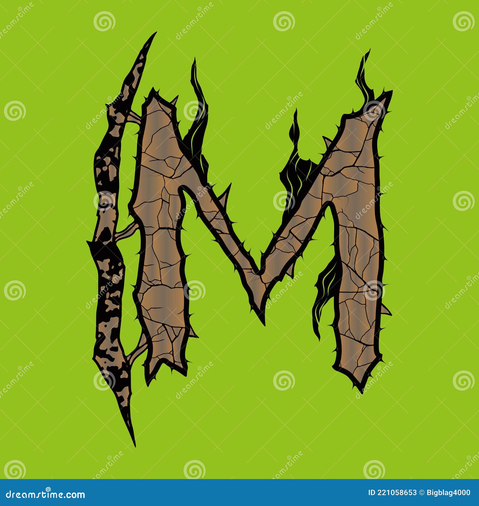 Cracked Letter With Spines On Green Background. Cartoon Vector ...