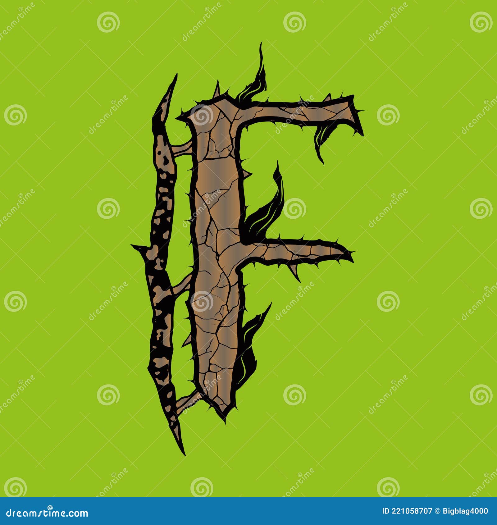 Cracked Letter with Spines on Green Background. Stock Vector ...