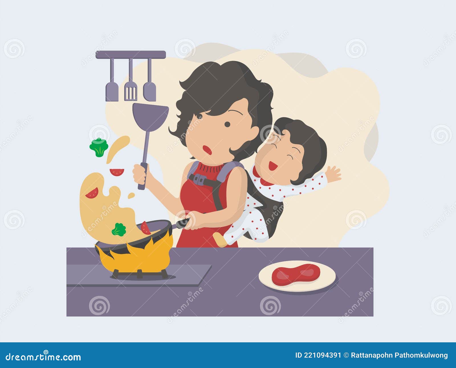 Juggling Works and Kids with Mother Stock Illustration - Illustration ...