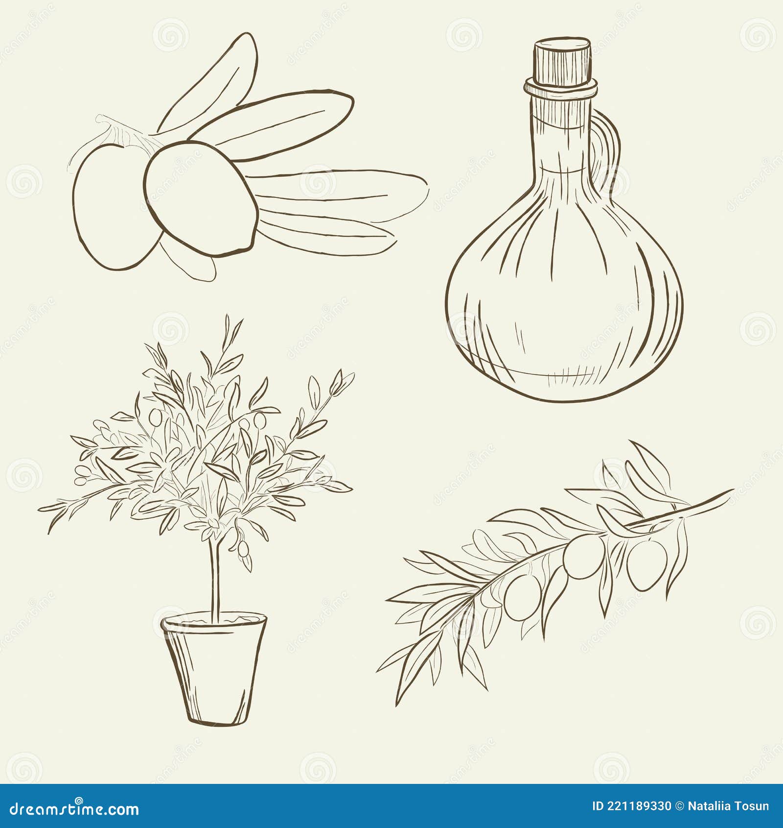 Print Set of Line Art of Olive Tree. Vector Illustration. Stock Vector ...