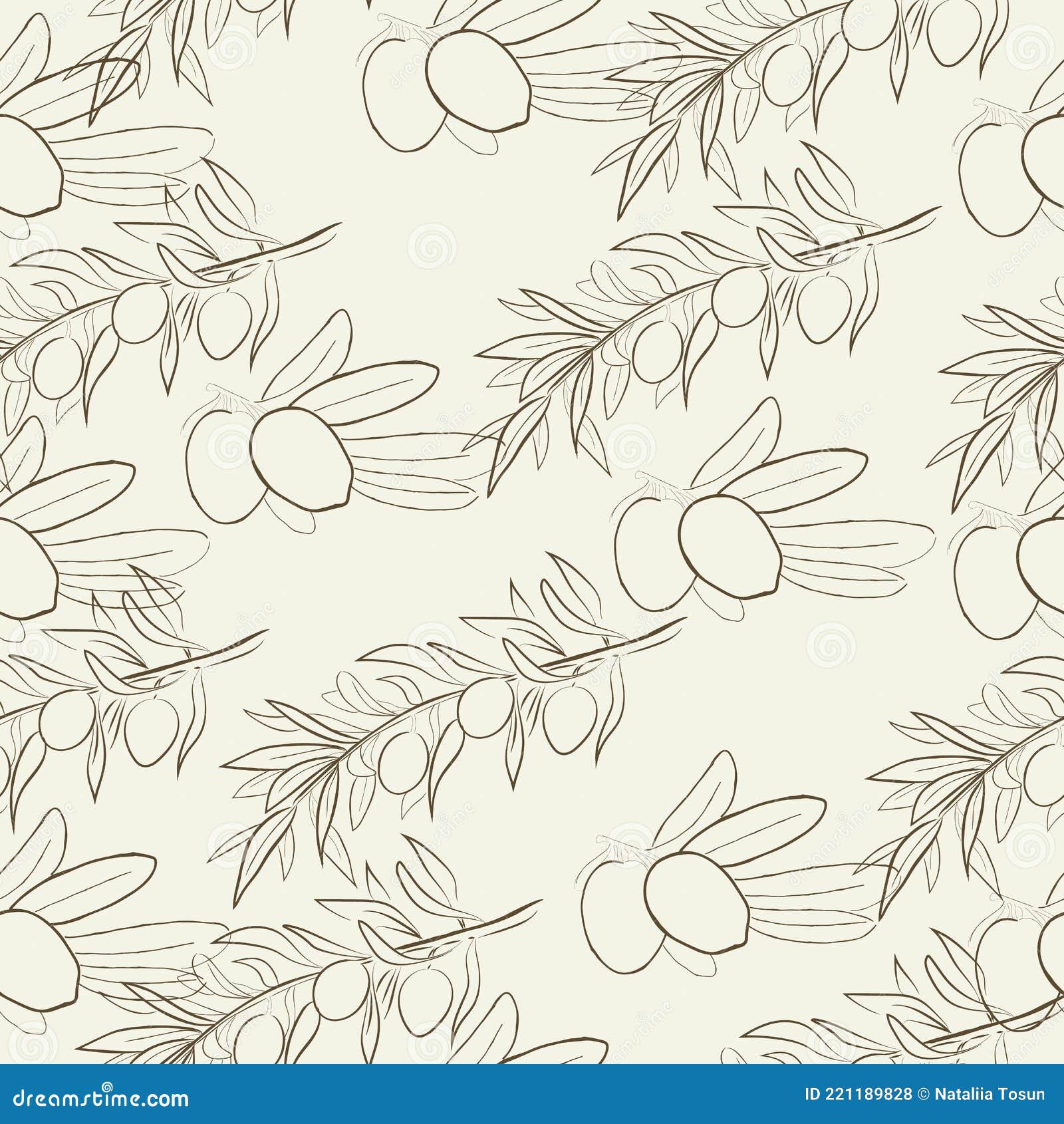 Print Line Art of Olive Tree. Vector Seamless Pattern. Stock Vector ...