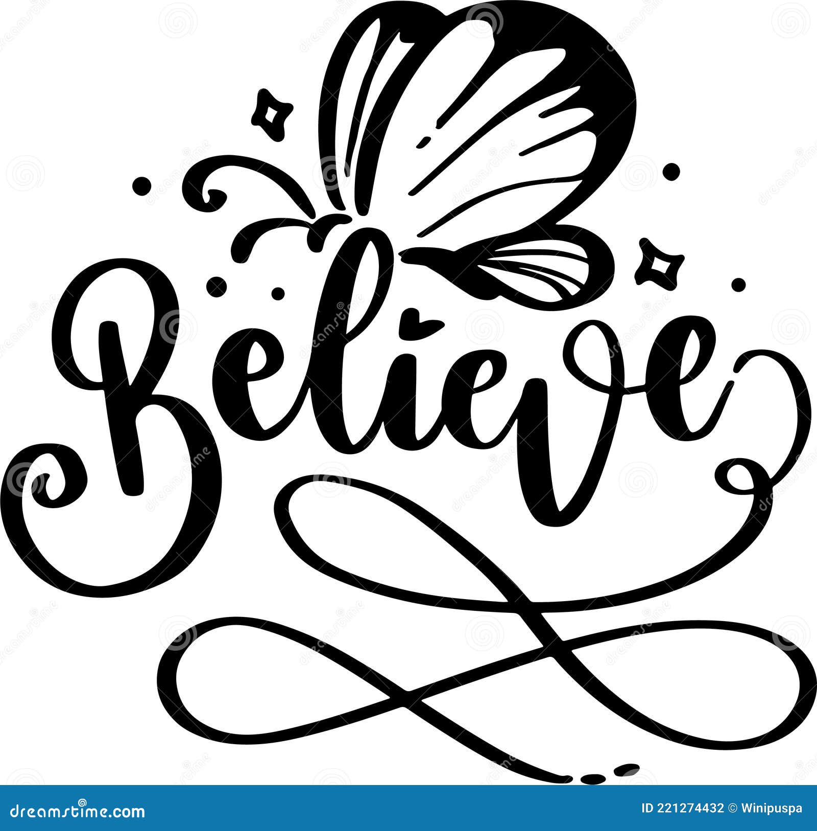 Believe Lettering Quotes with Butterfly Illustration Stock Vector ...