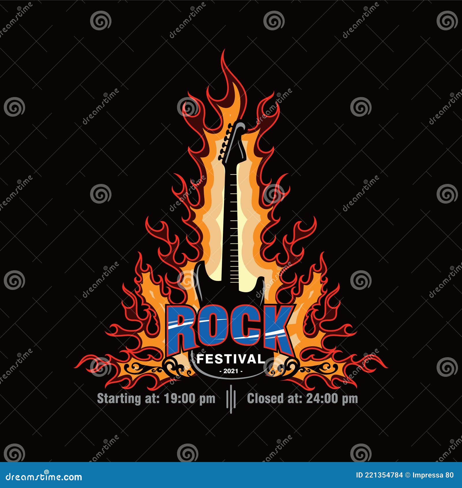 The Rock Festival Logo Concept with a Combination of Guitar and Fire ...