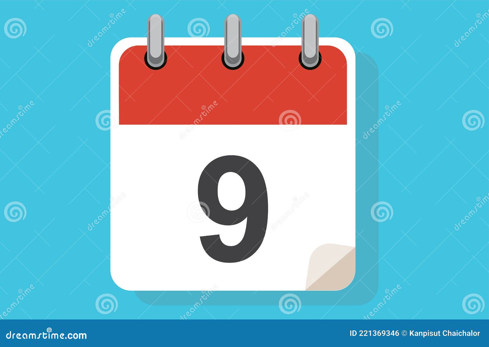 Day Nine. Simple Calendar with Date 9. Flat Calendar Icon Vector ...