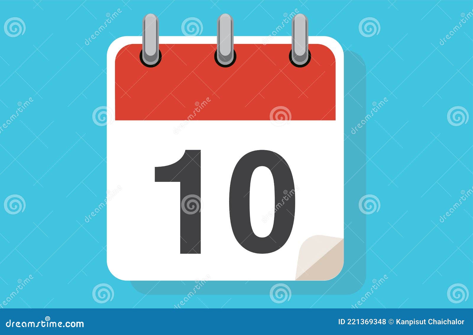 Day Ten. Simple Calendar with Date 10. Flat Calendar Icon Vector ...