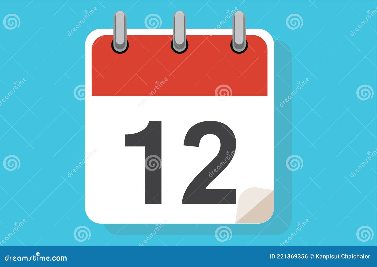 Day Twelve. Simple Calendar with Date 12. Flat Calendar Icon Vector ...
