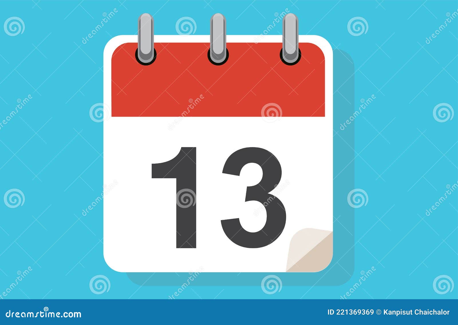 Day Thirteen. Simple Calendar with Date 13. Flat Calendar Icon Vector ...