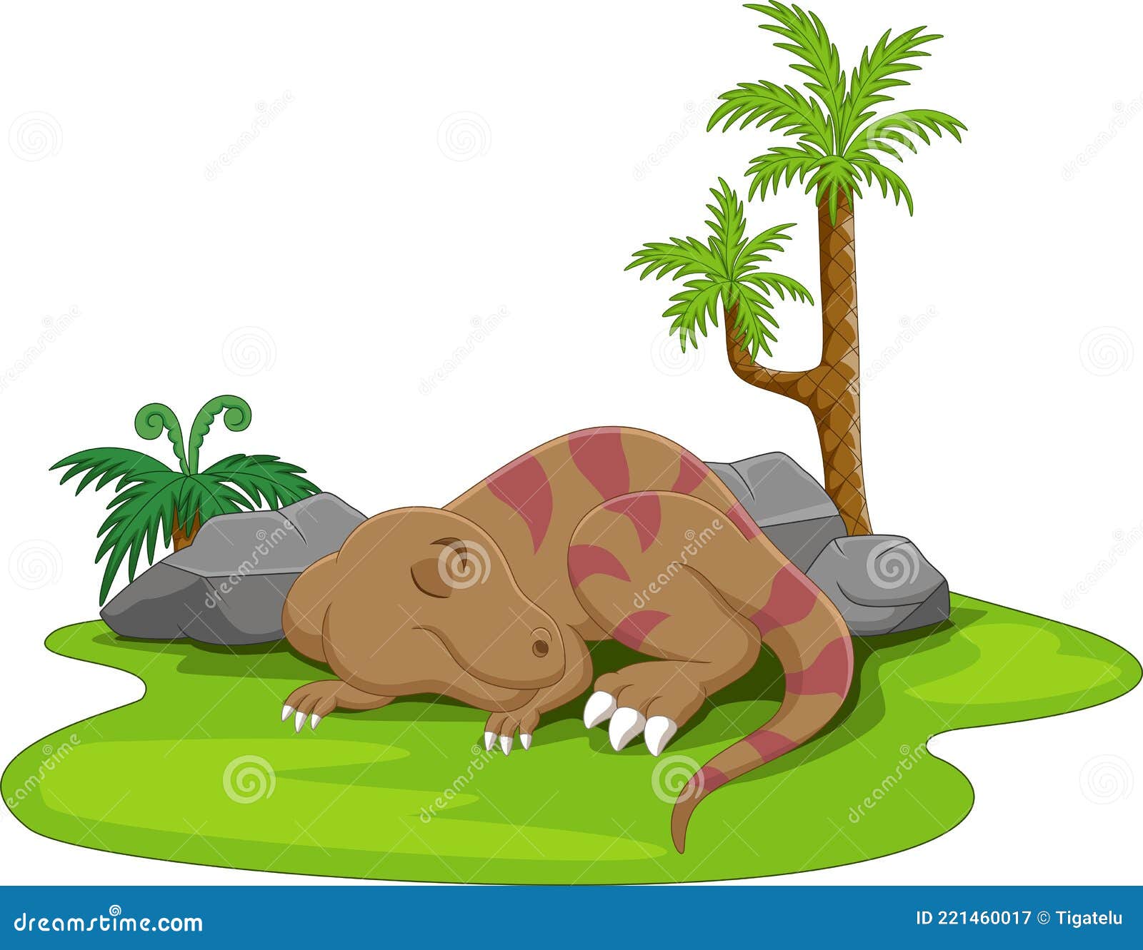 Cartoon Cute Little Dinosaur Sleeping in Grass Stock Vector ...