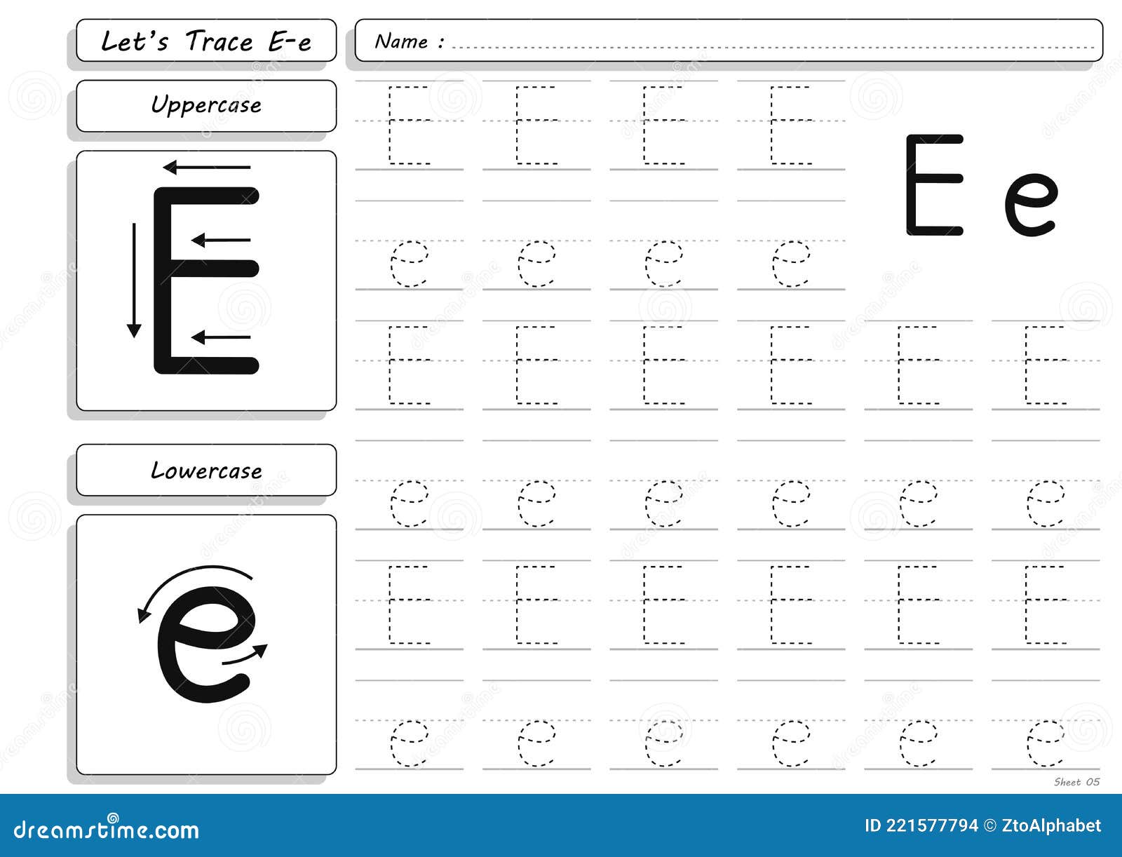 Writing and Tracing Letters E-e Worksheet Stock Vector - Illustration ...