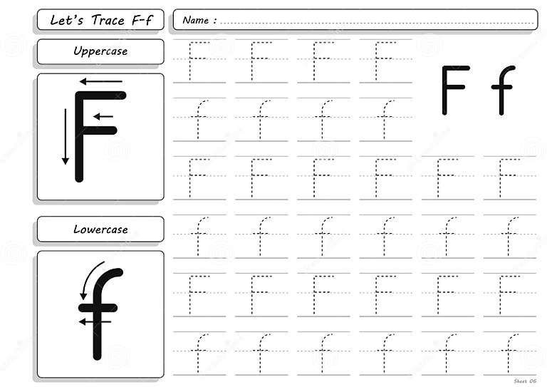 Writing and Tracing Letters F-f Worksheet Stock Vector - Illustration ...