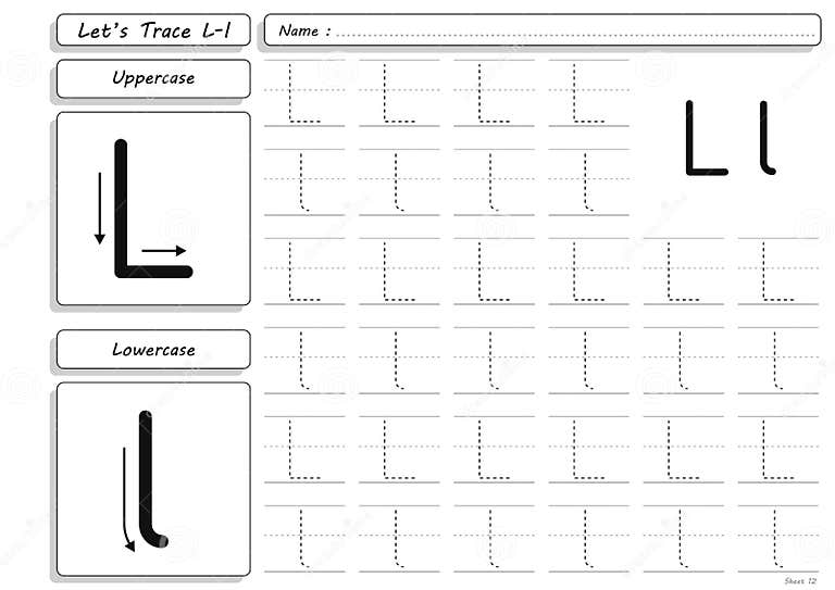 Writing and Tracing Letters L-l Worksheet Stock Vector - Illustration ...