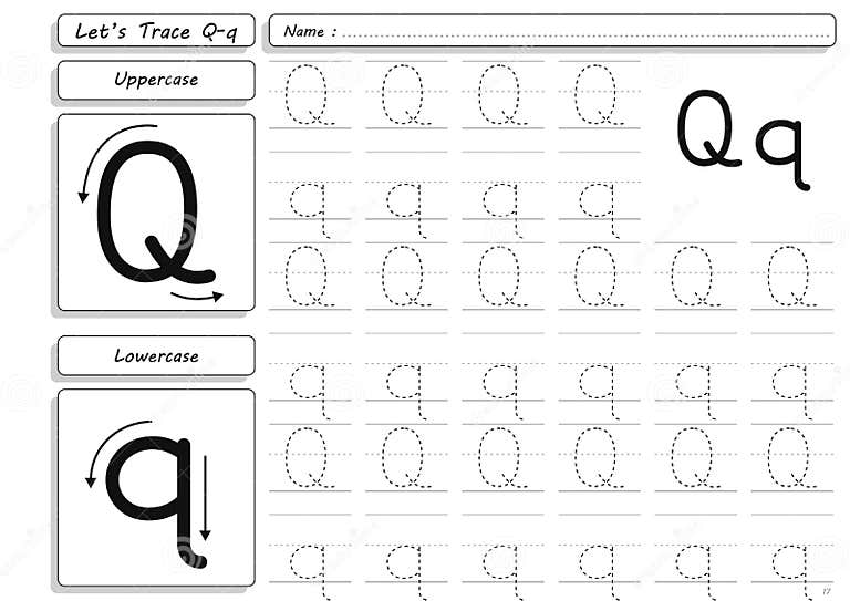 Writing and Tracing Letters Q-q Worksheet Stock Vector - Illustration ...
