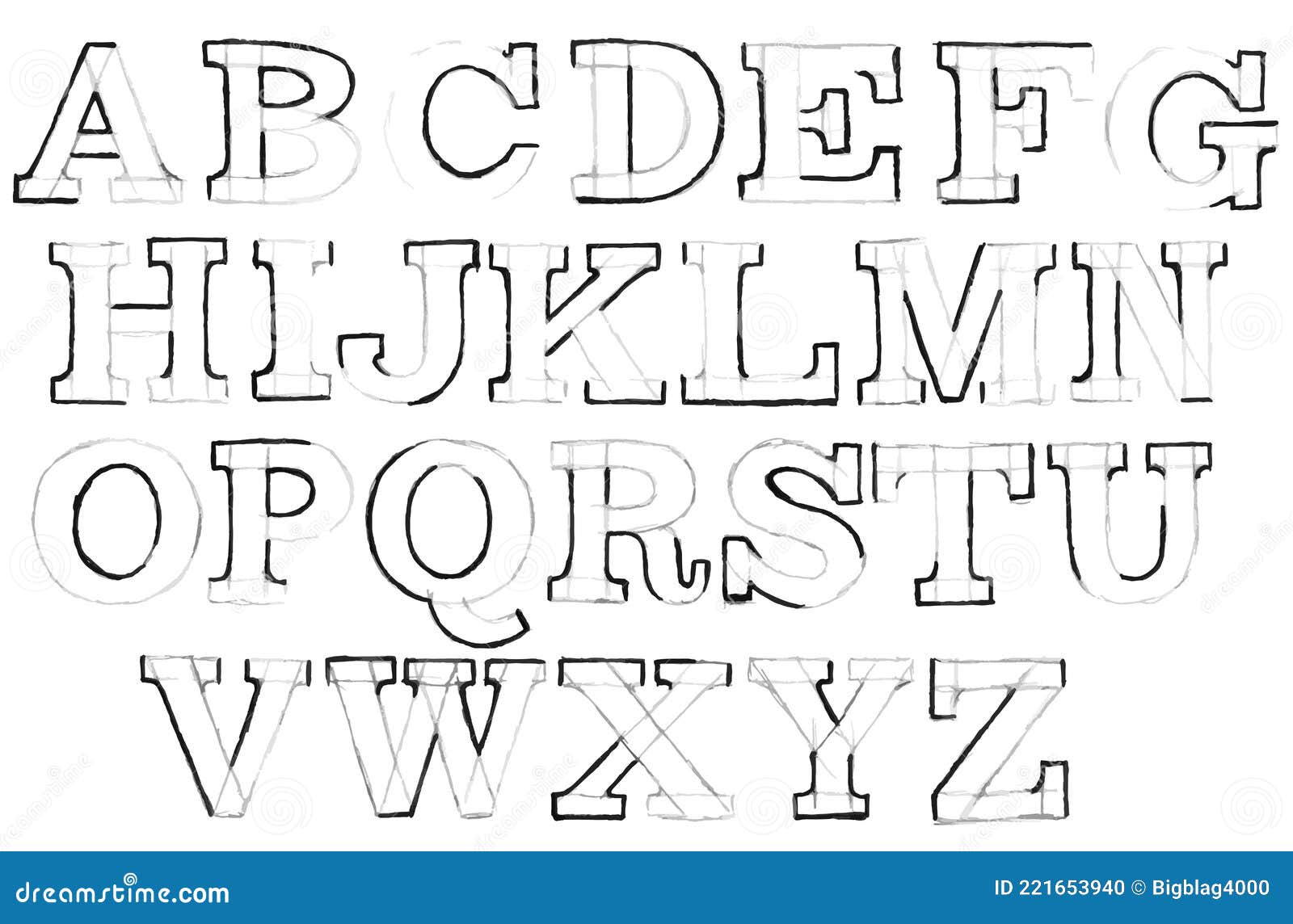 Unfinished Outline Pencil Font.Hand-drawn Alphabet. Stock Vector ...