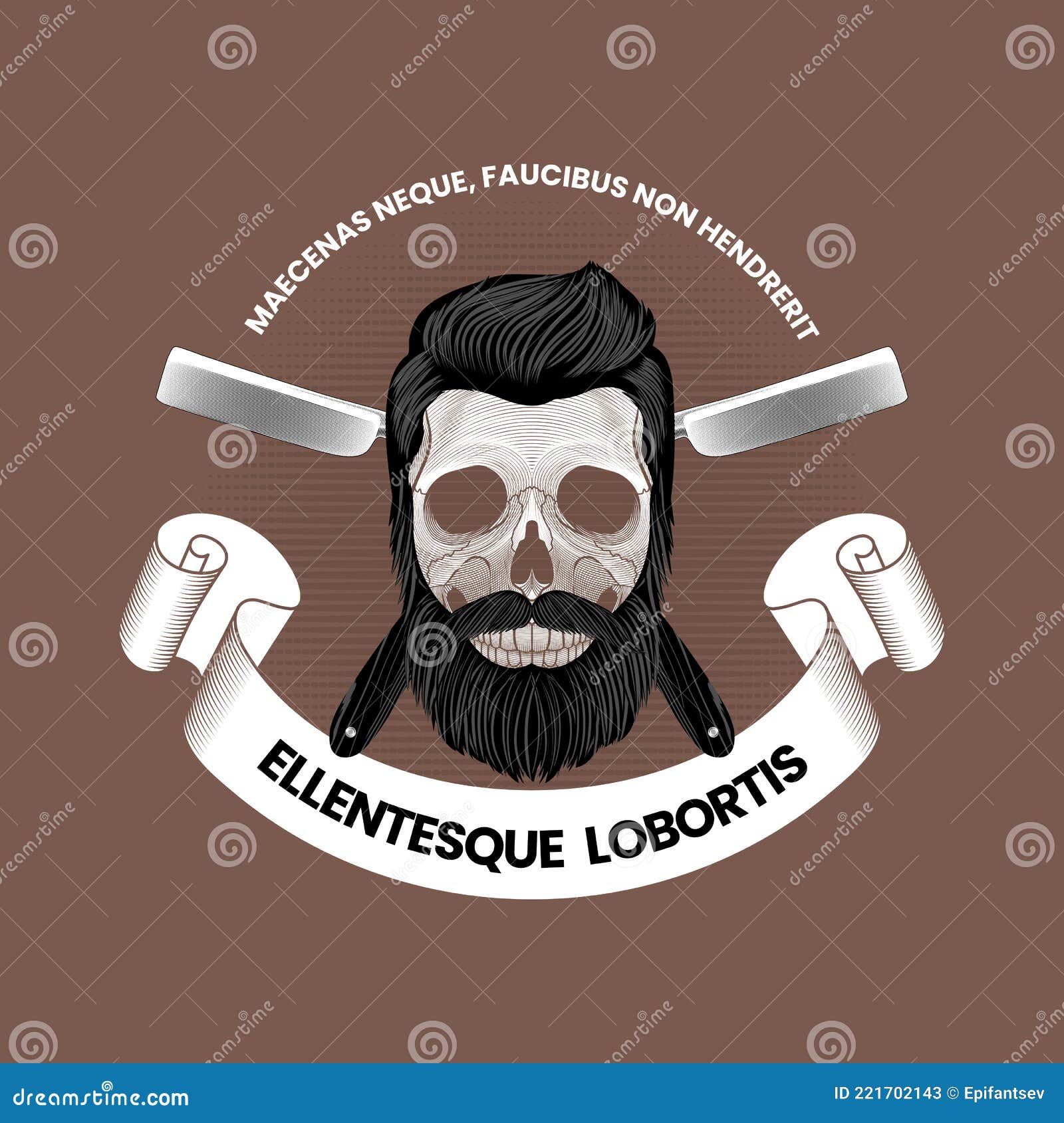 Skull with Beard and Crossed Straight Razors. Barbershop Emblem ...