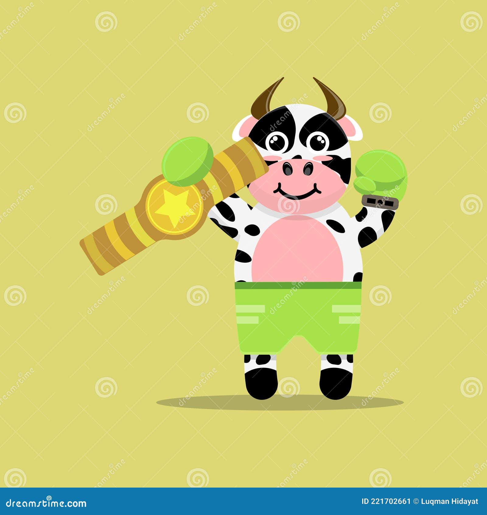Cute Cow is Happy To Lift Boxing Championship Belt Stock Vector ...